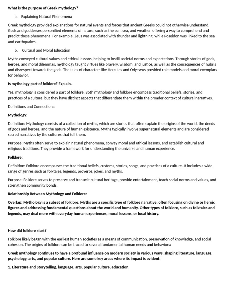 What Is The Purpose of Greek Mythology | PDF