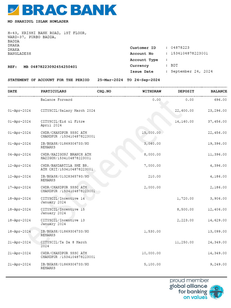 BRAC Bank Statement 24092024 | PDF
