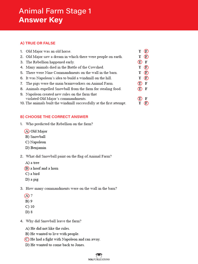 Animal Farm Stage 1 - Answer Key | PDF