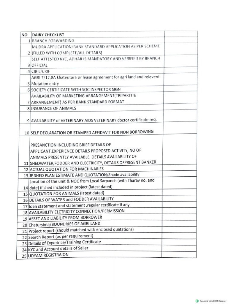 Dairy Checklist | PDF