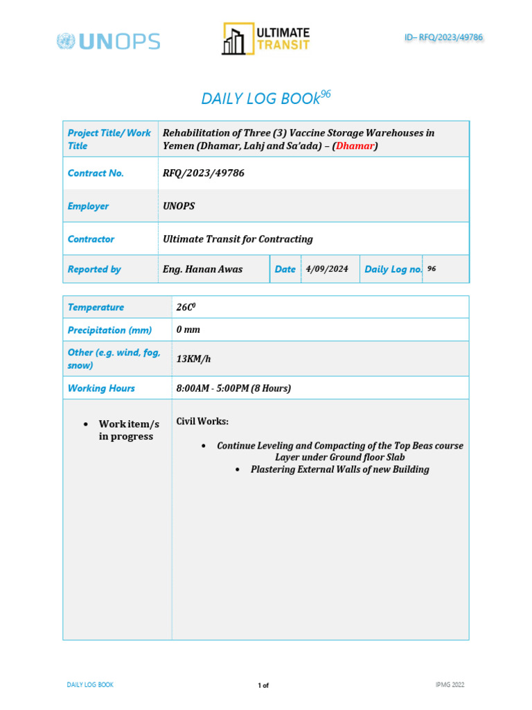 96-Daily Log Book - (4!09!2024) - Dhamar | PDF