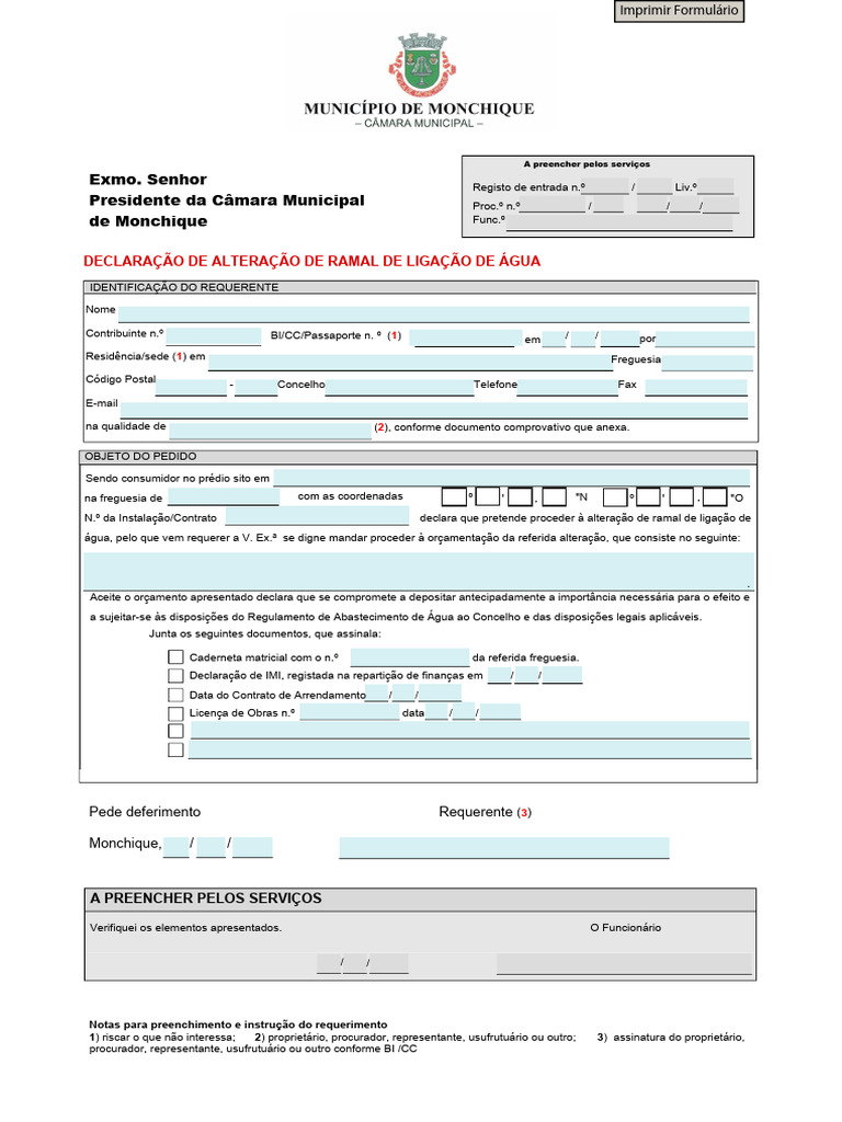 Exmo. Senhor Presidente Da Câmara Municipal de Monchique: Declaração de ...