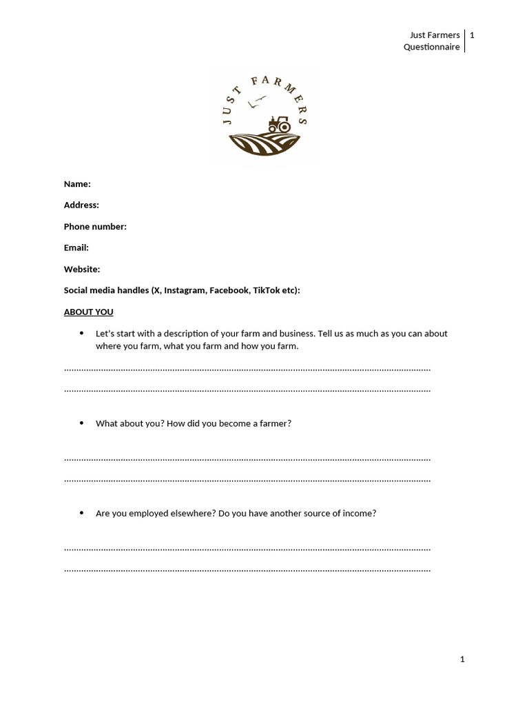 Just Farmers Questionnaire 2024 | PDF