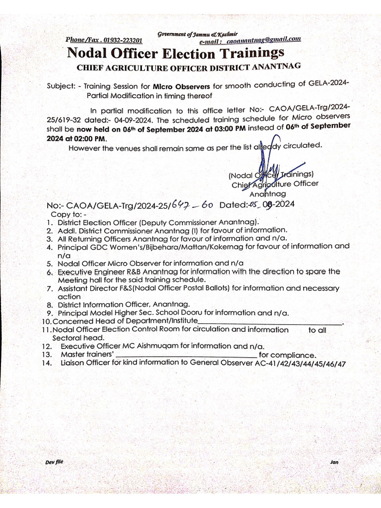 Micro Observers Training Timings Change | PDF