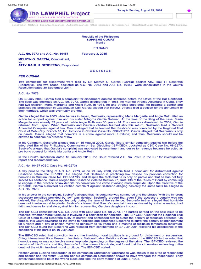 H. Garcia v. Sesbreno, A.C. No. 7973 and A.C. No. 10457 | PDF