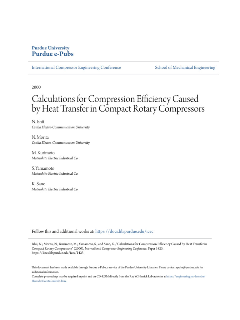 Calculations For Compression Efficiency Caused by Heat Transfer I | PDF