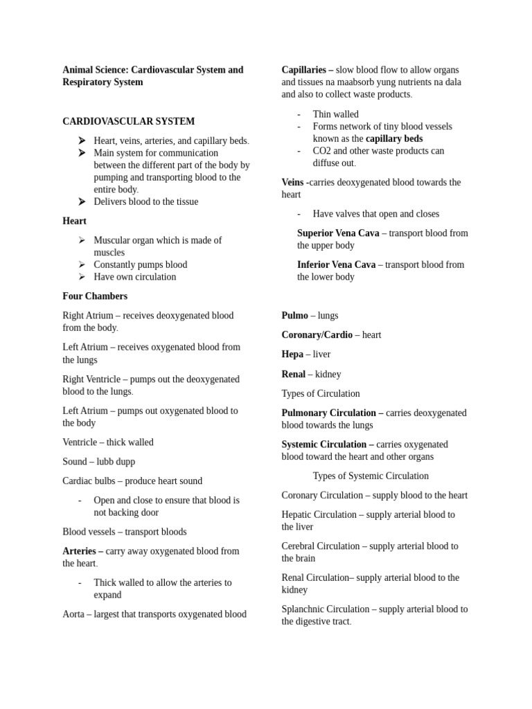 Animal Science Cardio and Respiratory System | PDF