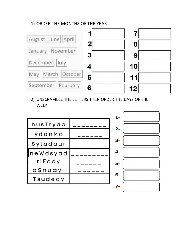 DAYS AND MONTHS Worksheet | PDF