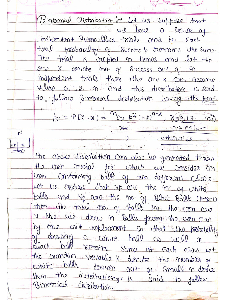 Binomial Distribution Hand Written Notes Pdf