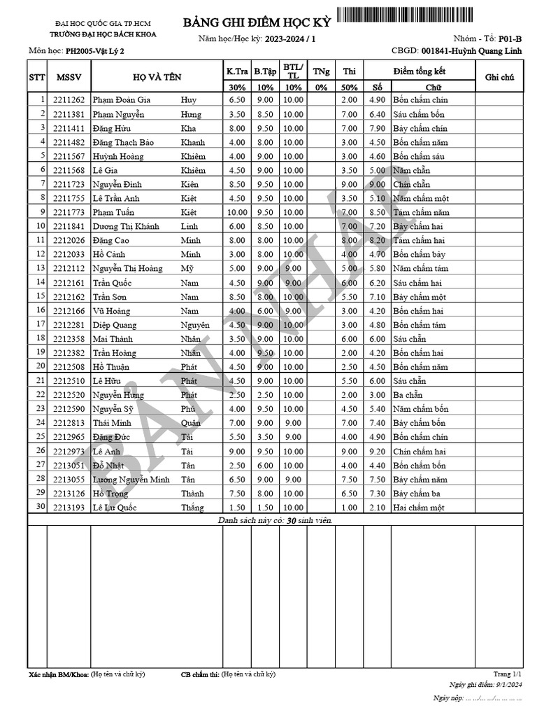 Bang Diem Nhap - 1.20231.PH2005.P01.B | PDF