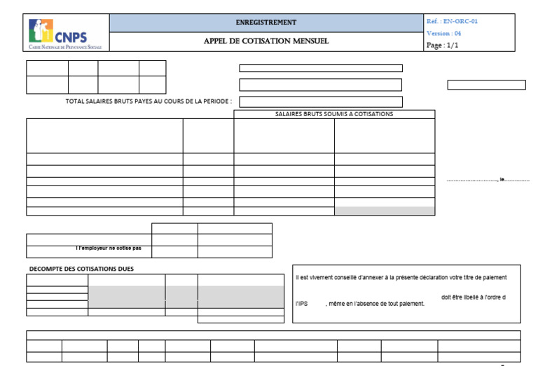 APPEL DE COTISATION MENSUEL Version 04 | PDF