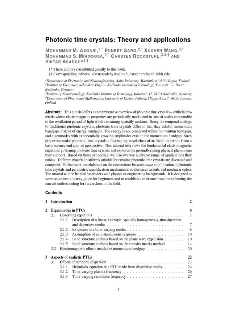 Photonic Time Crystals Theory and Applications | PDF