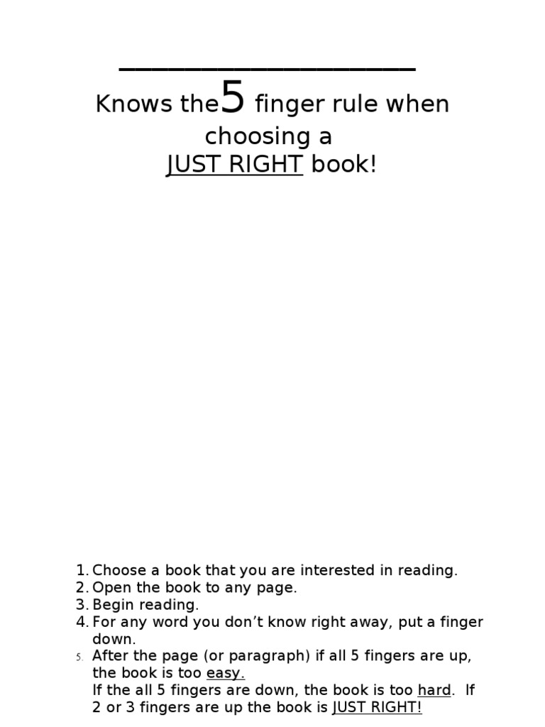 Choosing Just Right Books: 5 Finger Rule | PDF