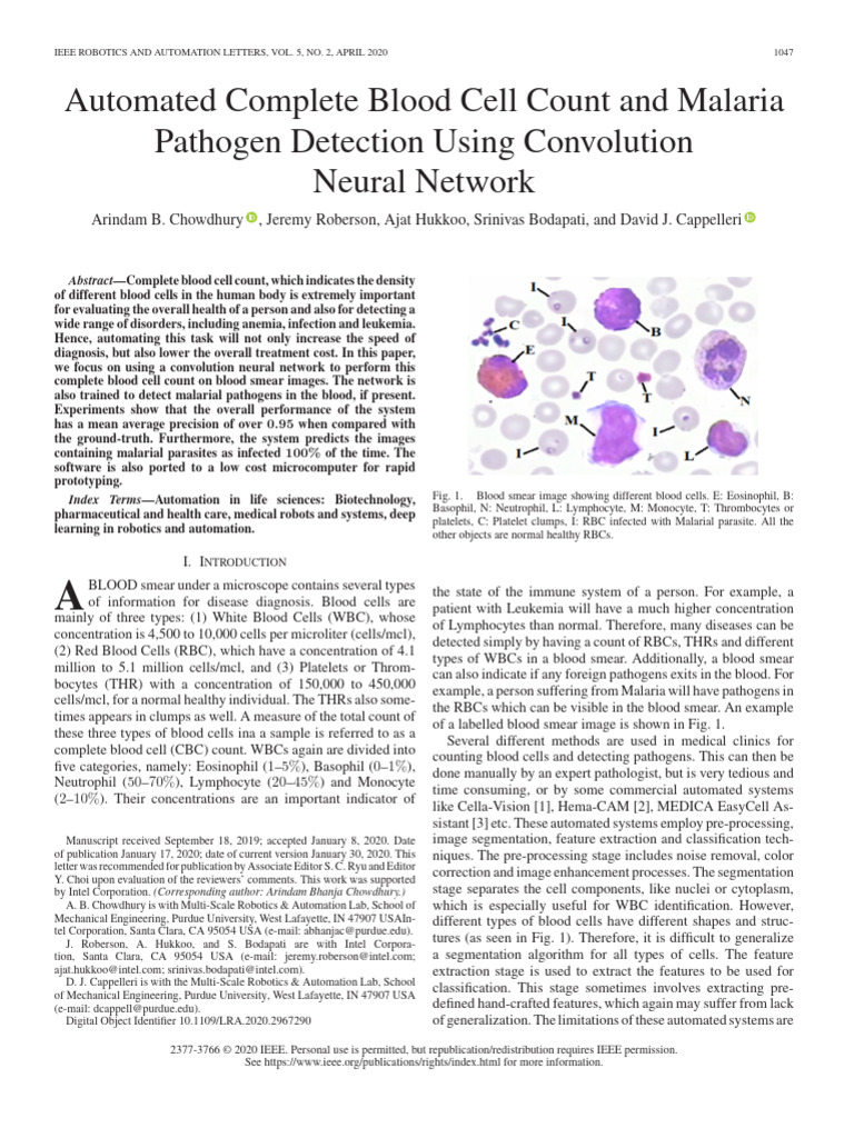 Automated Complete Blood Cell Count and Malaria Pathogen Detection Using Convolution Neural ...