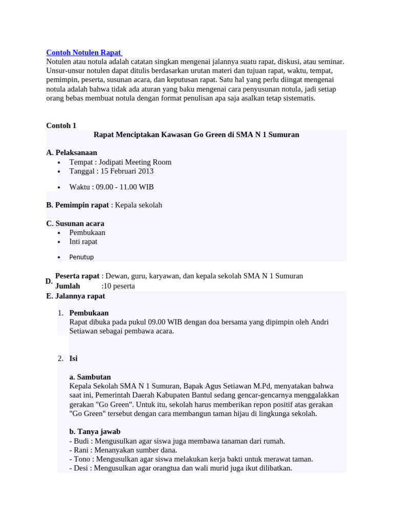 Contoh Notulen Rapat | PDF