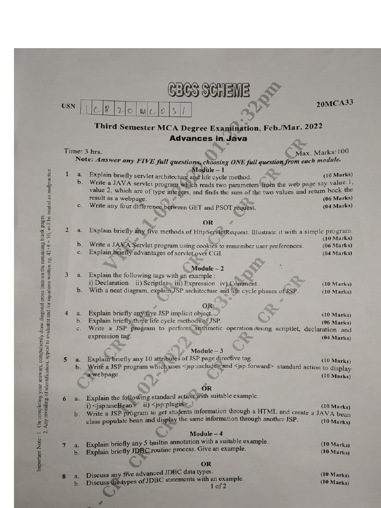 AJava 20MCA33 2022-Feb Solv. | PDF | Inheritance (Object Oriented Programming) | Teaching ...