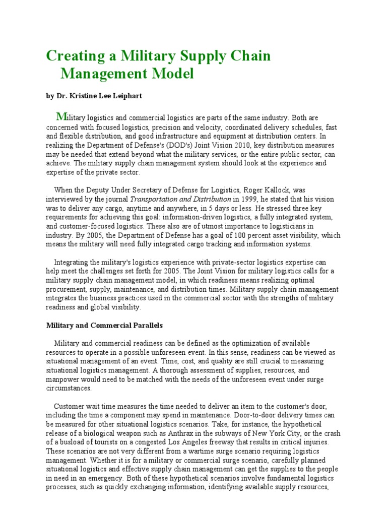 Creating A Military Supply Chain Management Model | PDF | Logistics ...