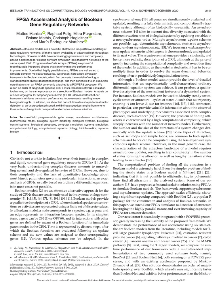 Fpga Accelerated Analysis Of Boolean Gene Regulatory Networks Pdf