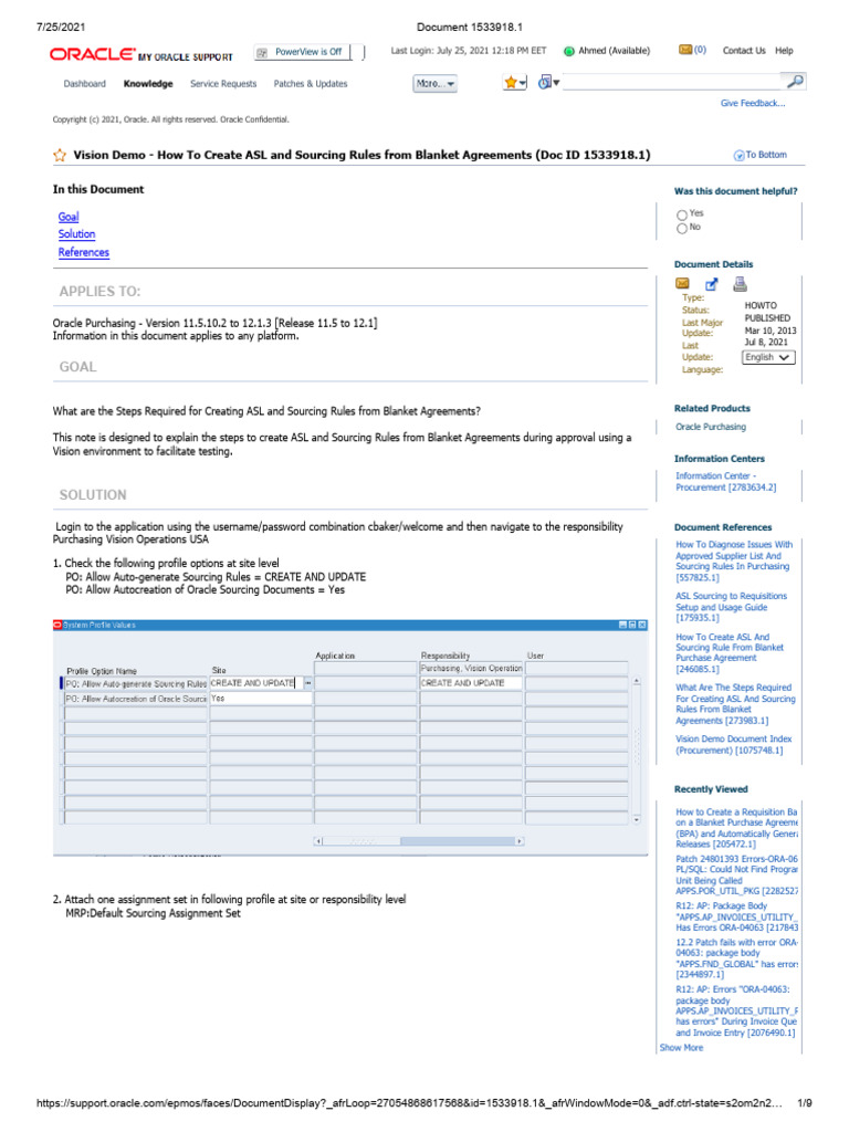 How To Create ASL and Sourcing Rules From Blanket Agreements Document ...
