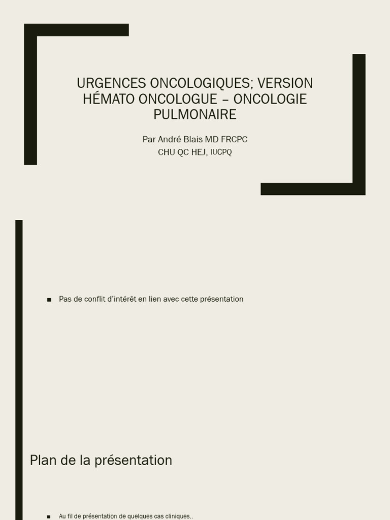 Dr Blais Urgences Oncologiques | PDF