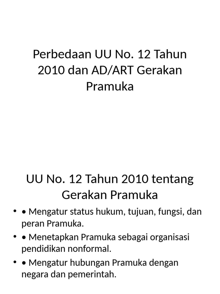 Perbedaan UU 12 2010 Dan AD ART Pramuka | PDF