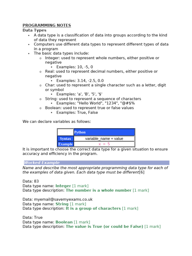 Programming Notes 2023 Pdf Data Type Parameter Computer Programming