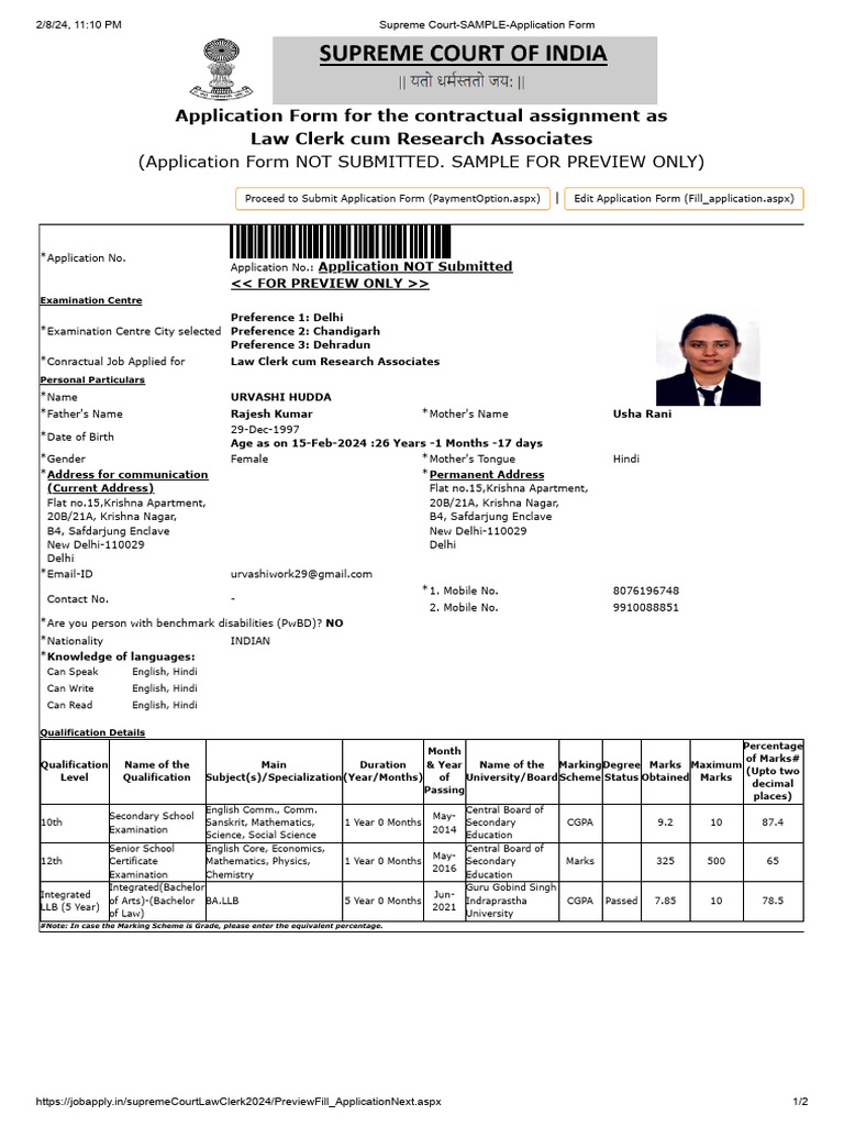 Supreme Court-SAMPLE-Application Form | PDF
