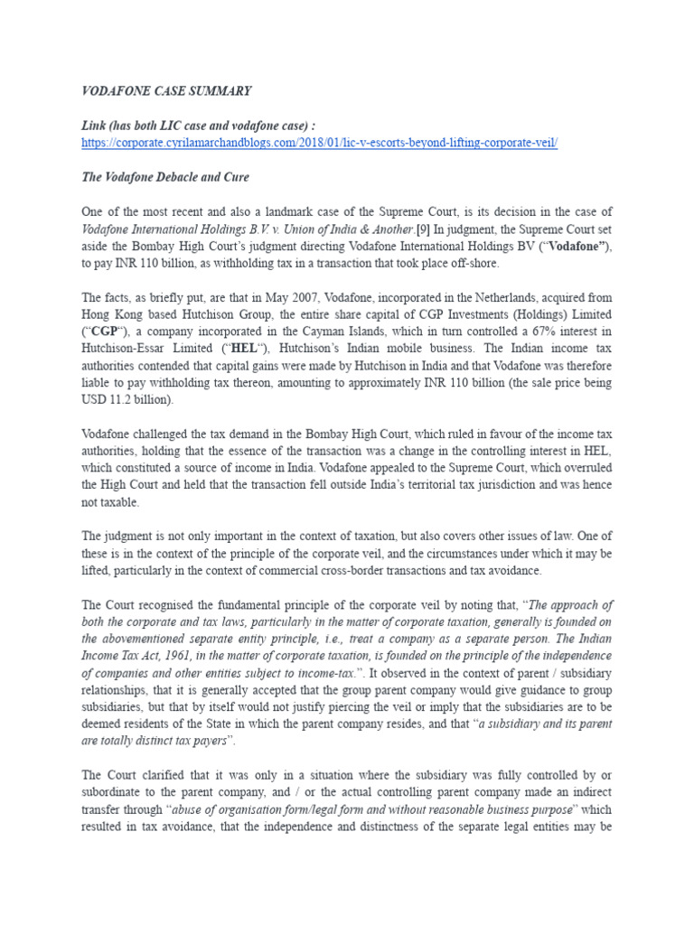 Vodafone Case Summary | PDF