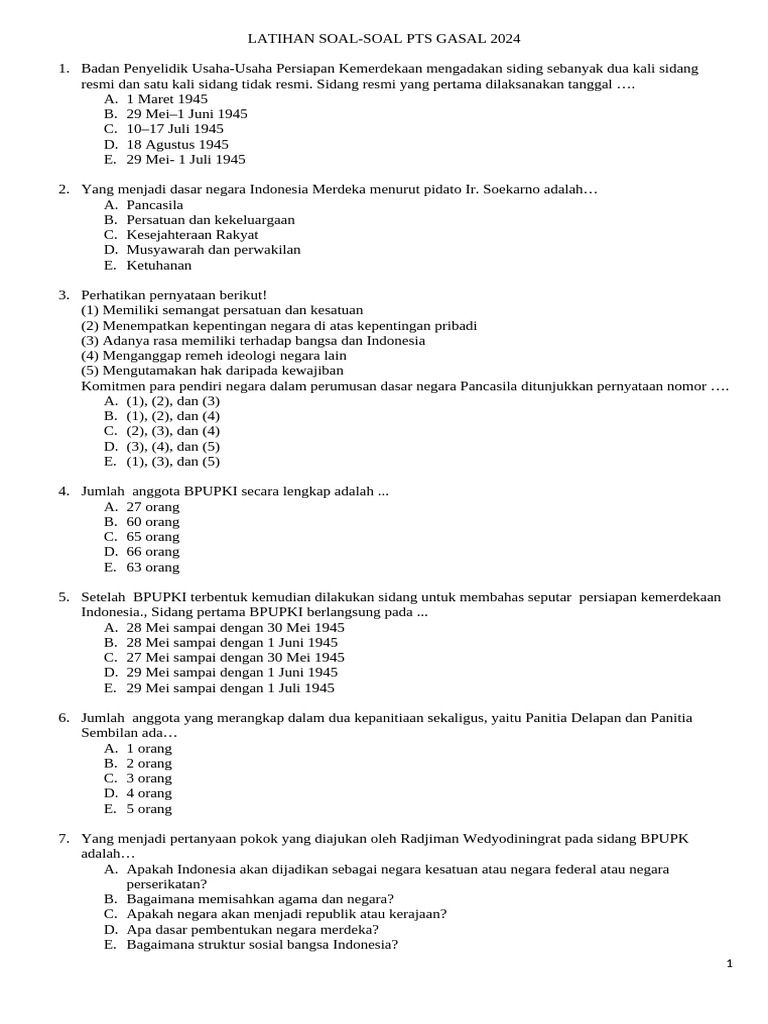 Latihan Soal Sts Gasal 2024 | PDF
