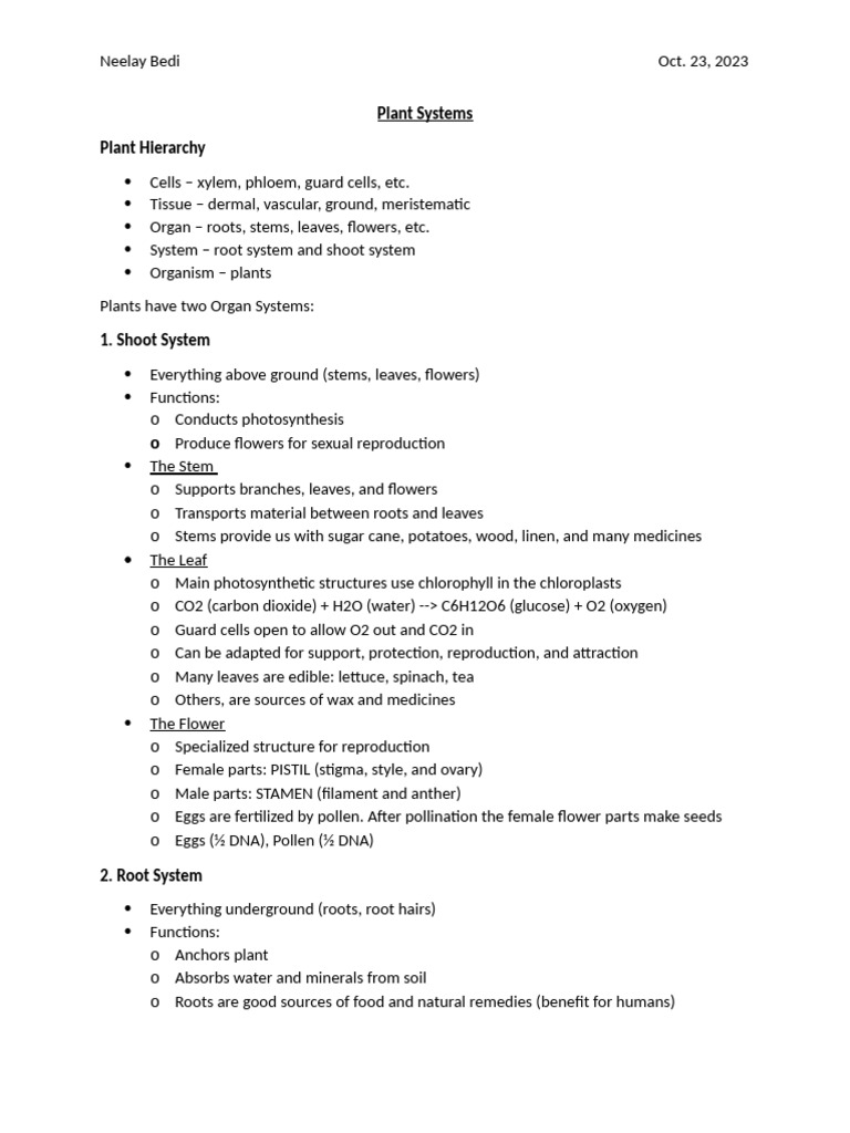 Plant Systems Note | PDF
