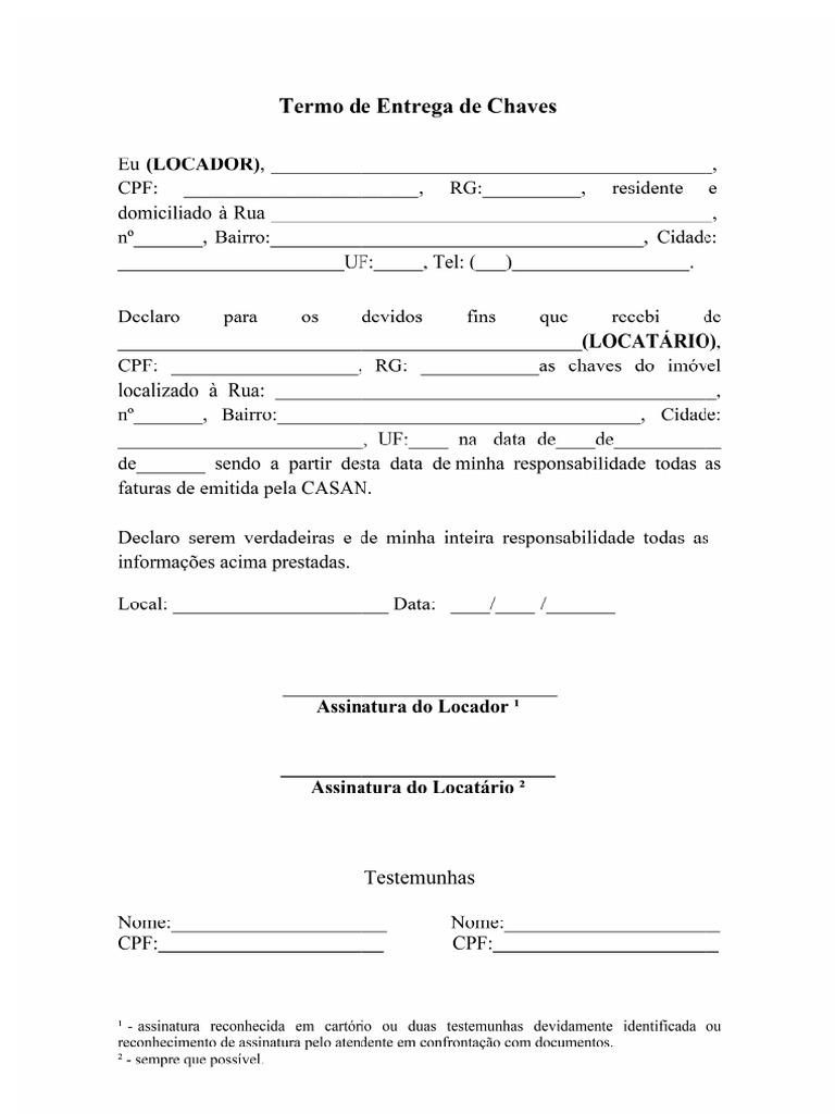 Termo de Entrega de Chaves | PDF