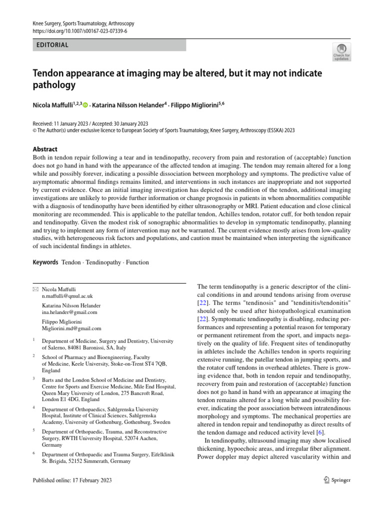 Tendon Appearance at Imaging May Not Indicate Pathology | PDF