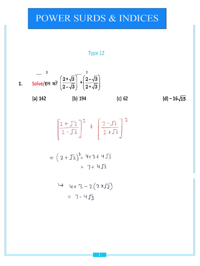 Power Surds & Indices Notes 11-09 | PDF