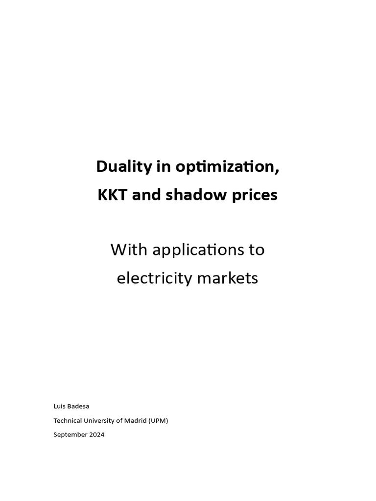Duality in Optimization KKT and Shadow Price in Application For Energy ...