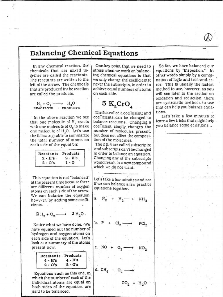 Balancing Equations Packet 4 Pdf