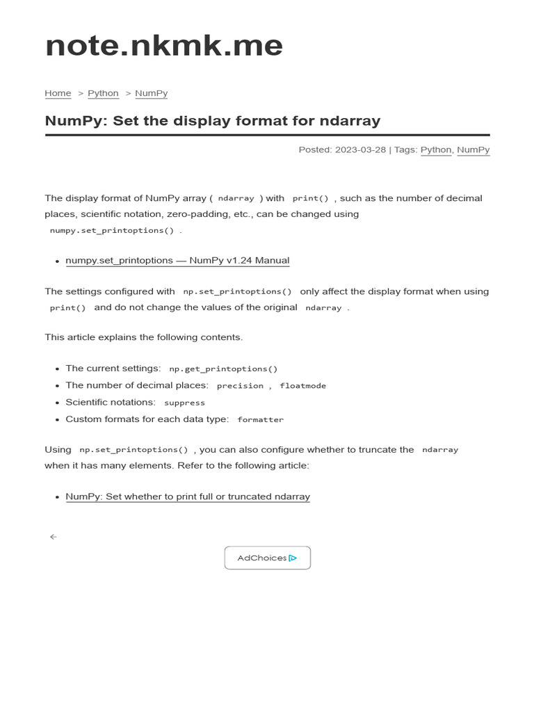 NumPy - Set The Display Format For Ndarray - Note - Nkmk.me | PDF