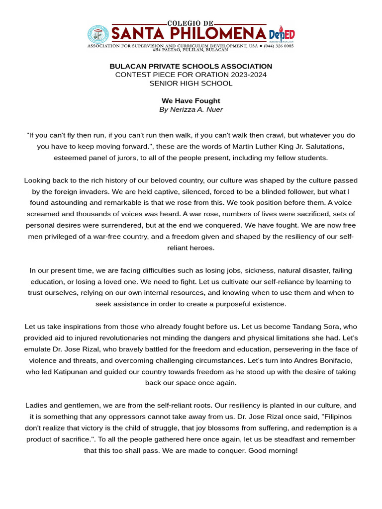 We Have Fought-Oration-Piece | PDF