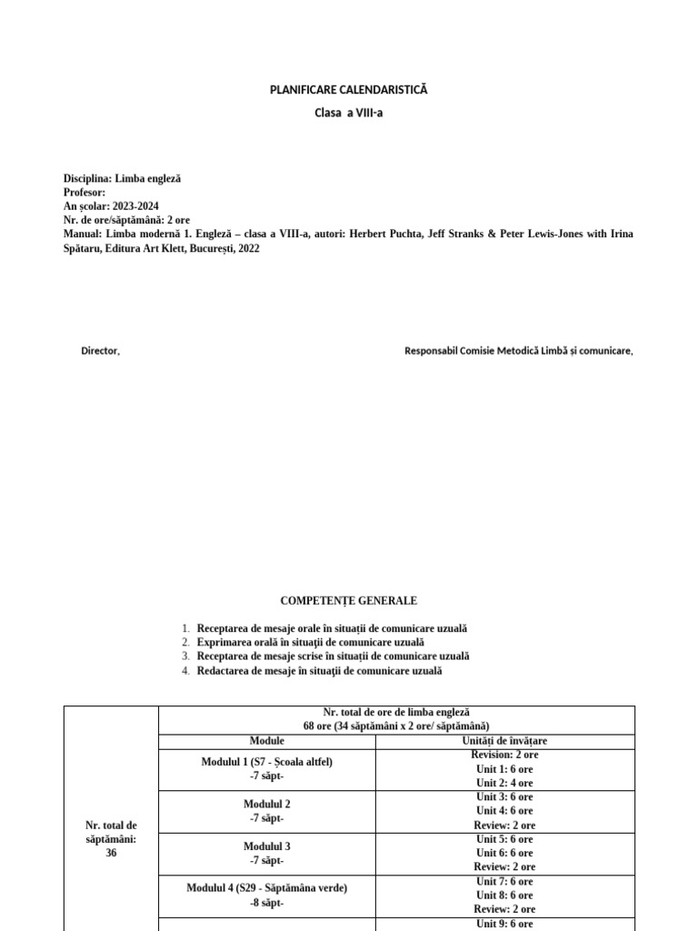 Planificare Anuala Cls 8 - Art Klett - Copie | PDF