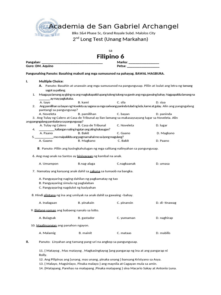 FIL 6 Q1 Long Test 2 | PDF