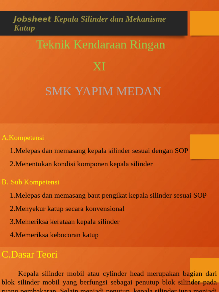 Jobsheet Kepala Silinder Dan Mekanisme Katup | PDF