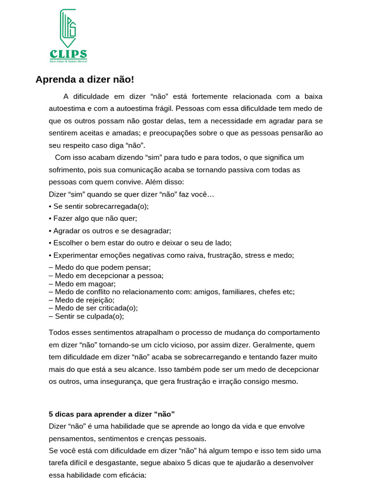 Aprenda A Dizer NÃO | PDF