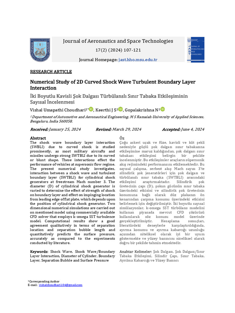 Journal of Aeronautics and Space Technologies | PDF | Shock Wave | Boundary Layer