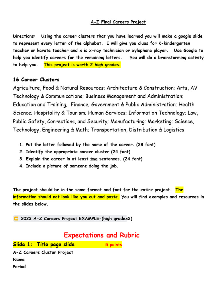 A-Z Career Project 2024 | PDF