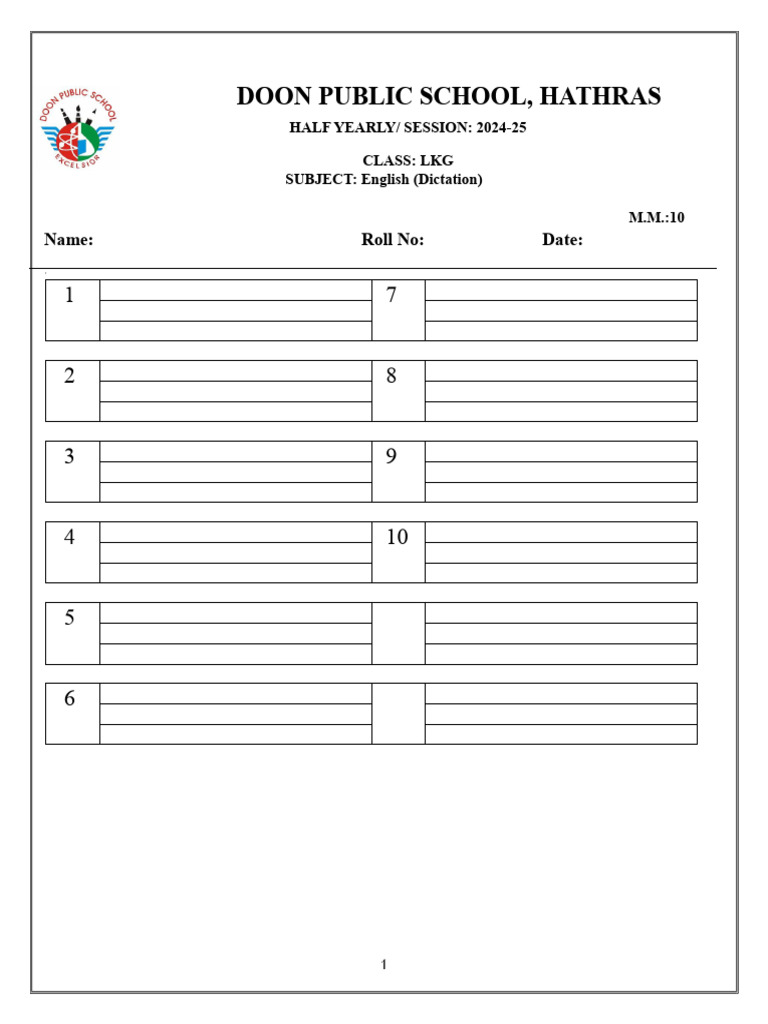 Dictation Papers LKG by Chhaya Mishra | PDF