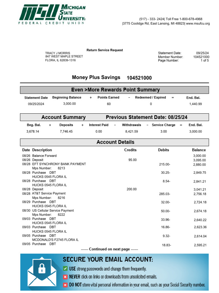 Msufcu Tracy J Morris | PDF | Debit Card | Banking
