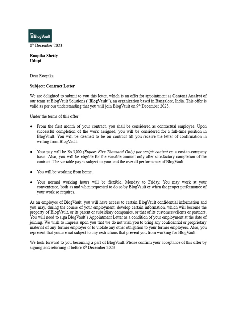 BlogVault Contract | PDF