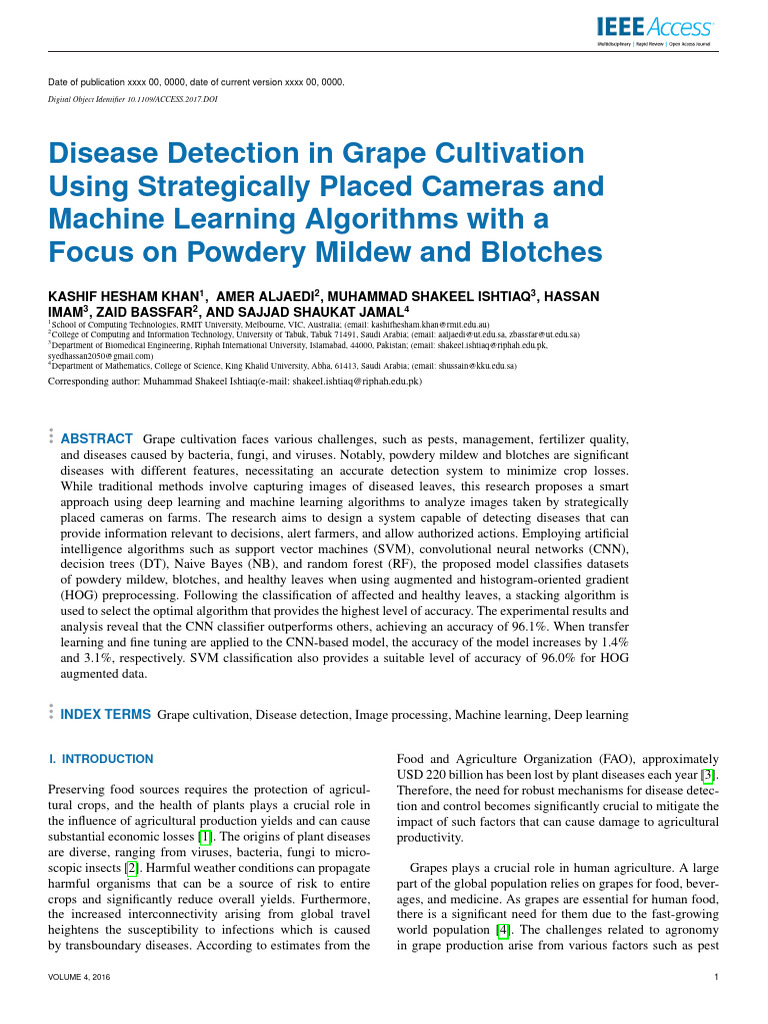 Disease Detection in Grape Cultivation Using Strategically Placed Cameras and Machine Learning ...
