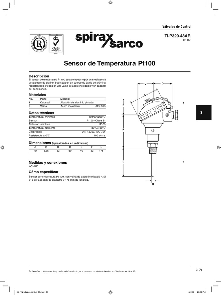 Sensor de Temperatura Pt100: Descripción | PDF