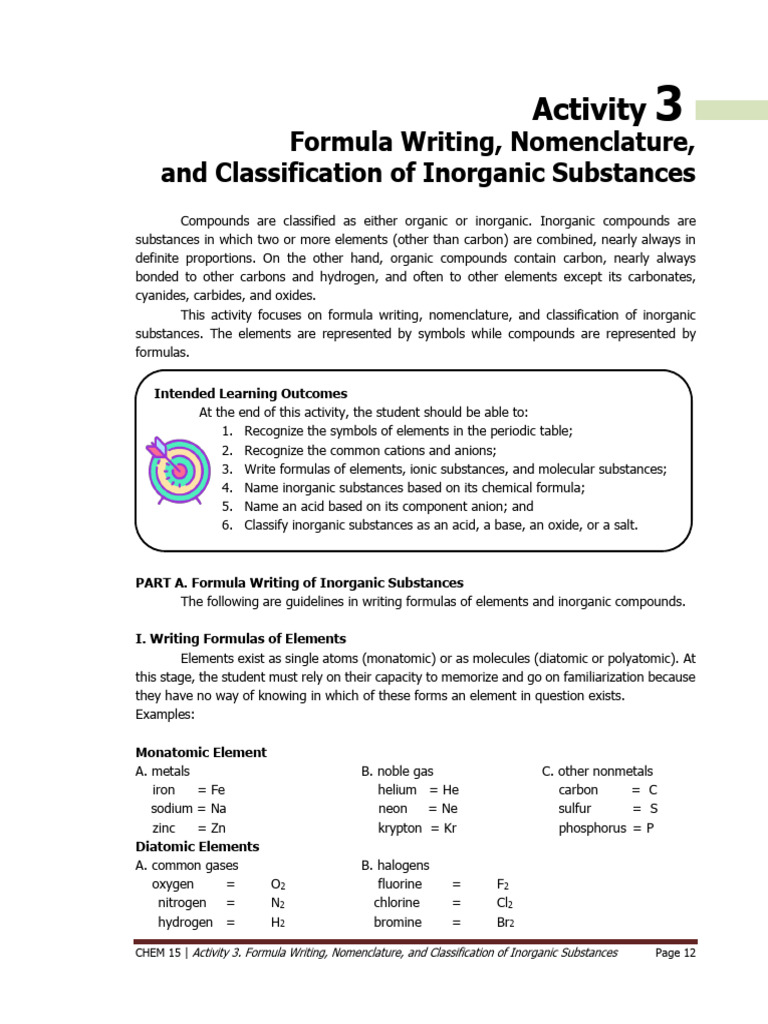 Activity 3 - Formula Writing Nomenclature | PDF