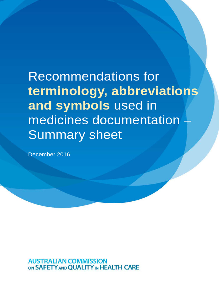 Recommendations For Terminology Abbreviations and Symbols Used in Medicines Documentation ...